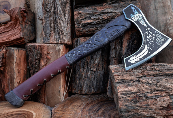 Forged Raven Style Viking Axe, Premium Style Axe, Camping Axe | TNZ Knives