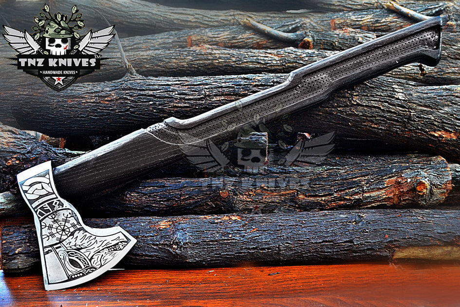 Hand-Forged Helm Of Awe And Odin Symbol Viking Axe | Scandinavian Axe ...
