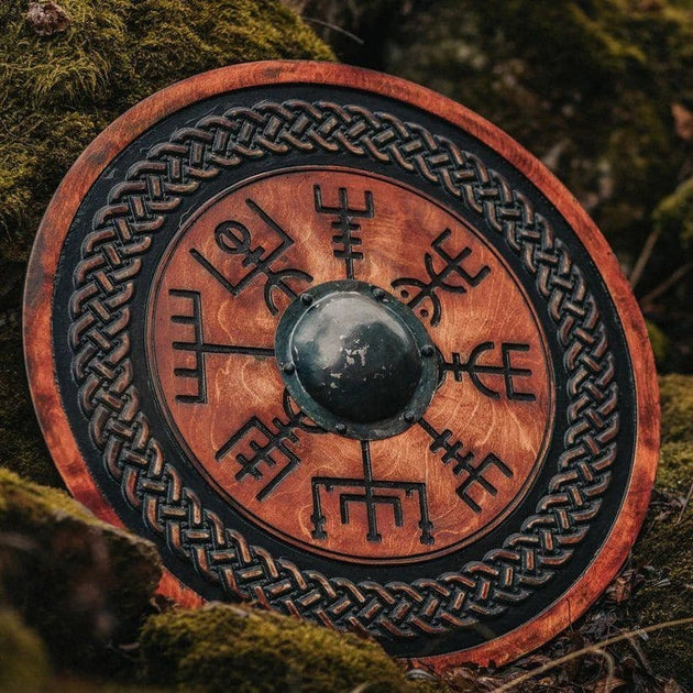 Handmade Viking Shield with Vegvisir Carved Symbol Shield– Plywood Des ...