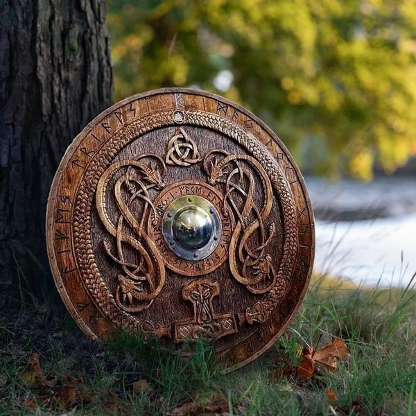 Carved Norse Runic Shield with Jörmungandr Ornaments Viking Shield ...